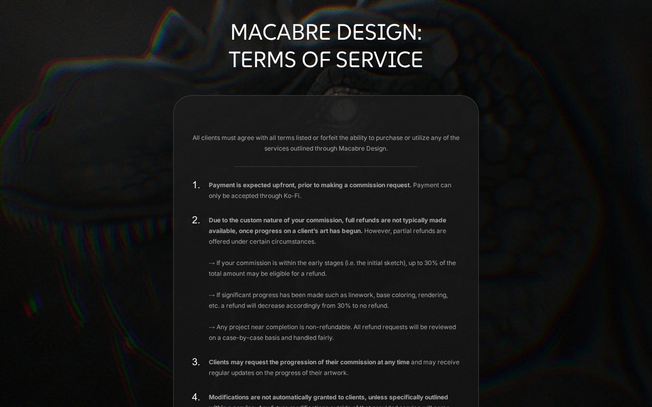 Macabre Design: Terms of Service